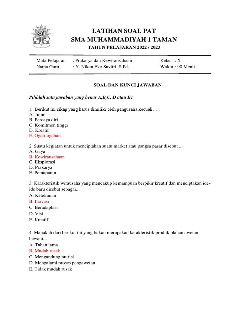 Latihan Soal GENAP PAS PKWU KLS X | PDF