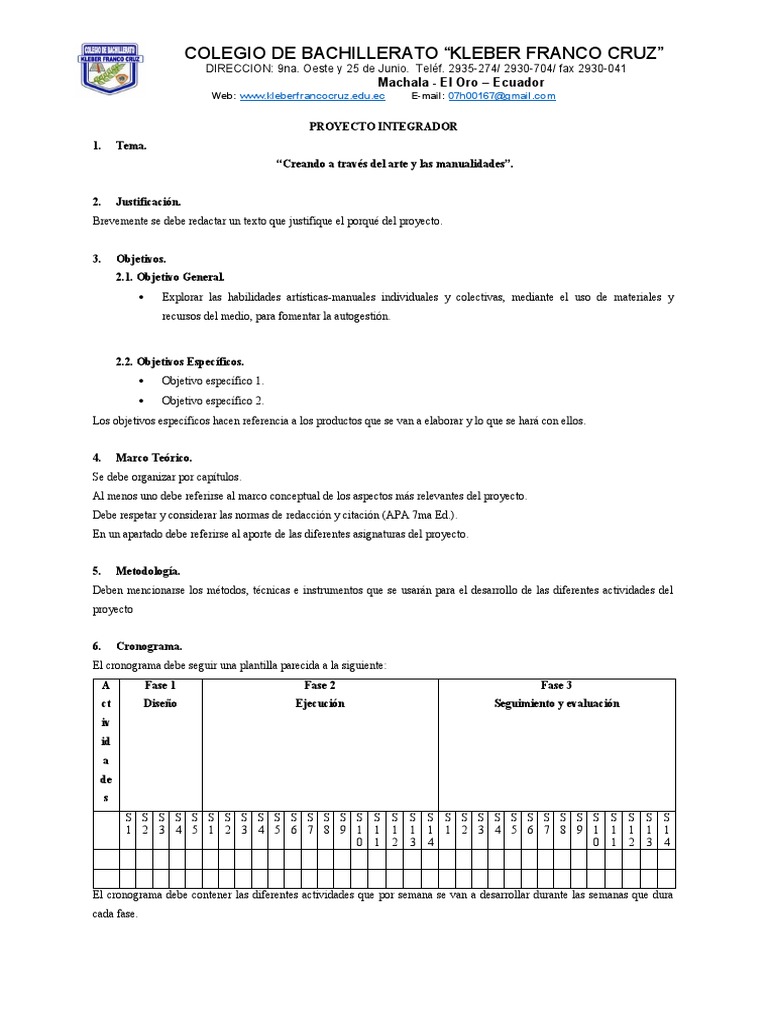 ESQUEMA DEL PROYECTO INTEGRADOR | PDF