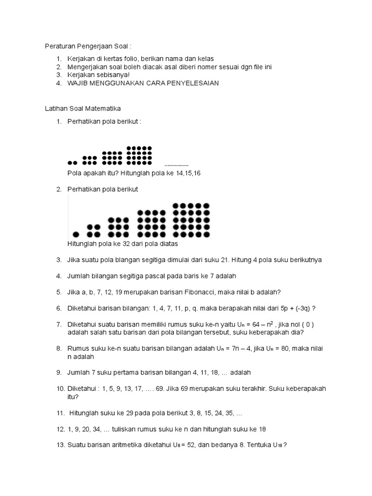 Latihan Soal Pola Bilangan | PDF