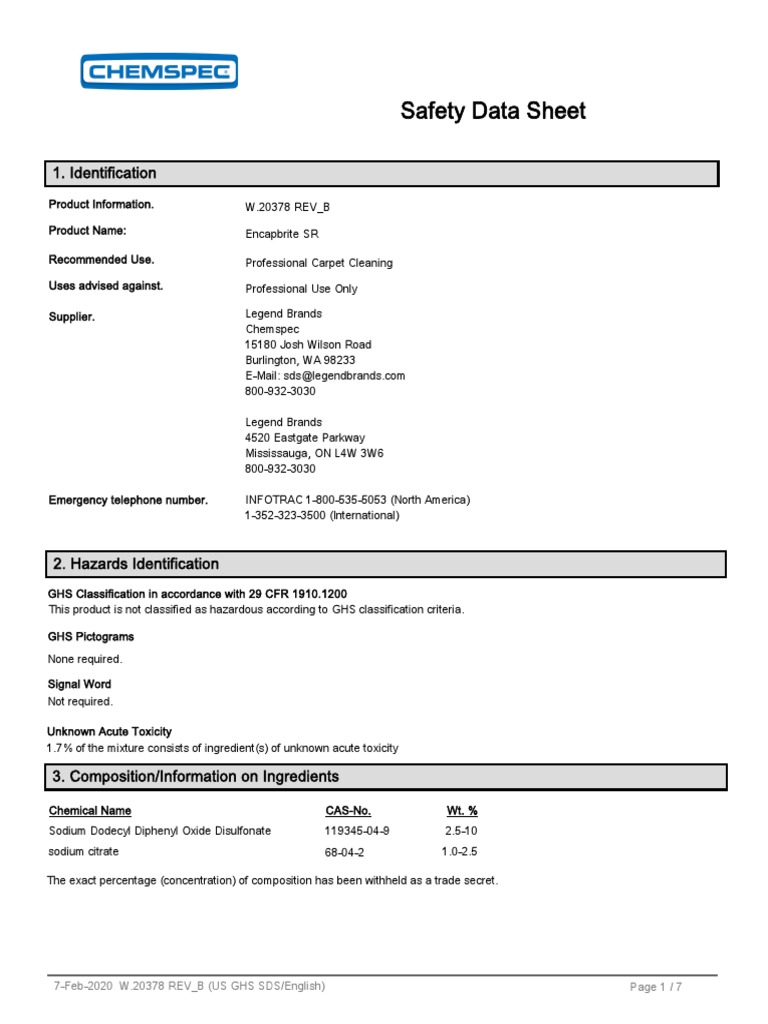ENCAP BRITE SR Sds | PDF | Toxicity | Personal Protective Equipment