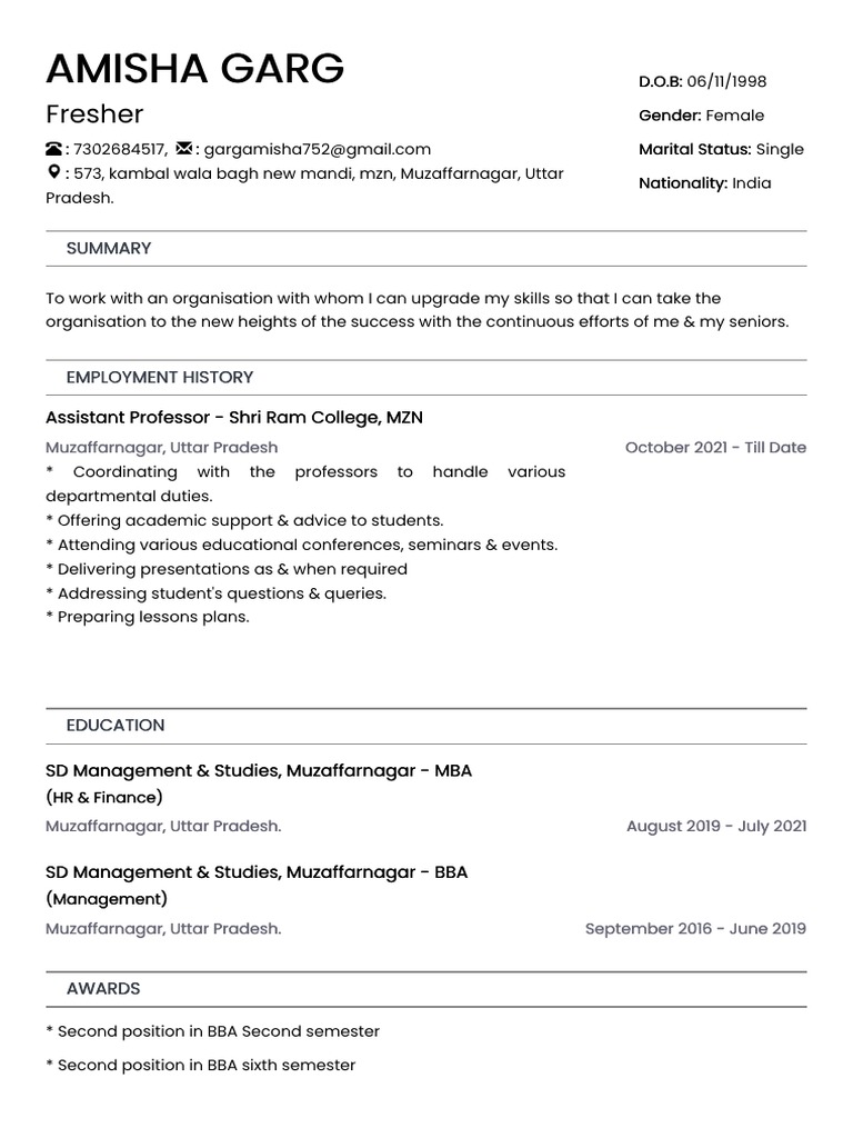 Amisha Garg Amisha Garg: Fresher | PDF