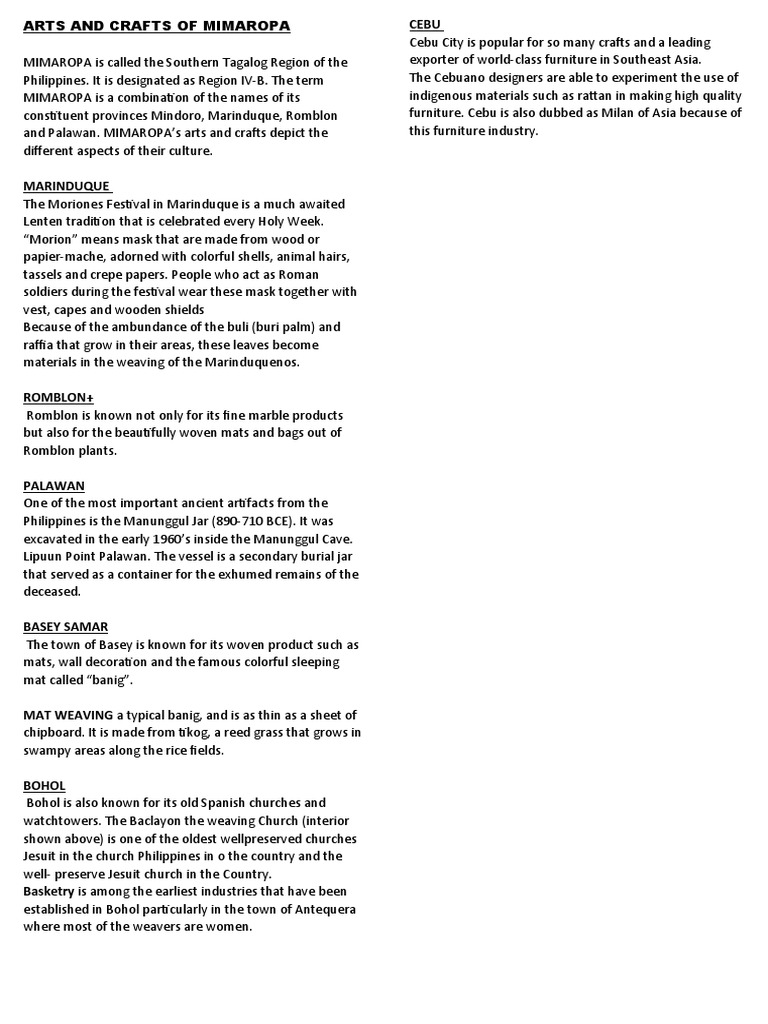 Arts and Crafts of Mimaropa | PDF