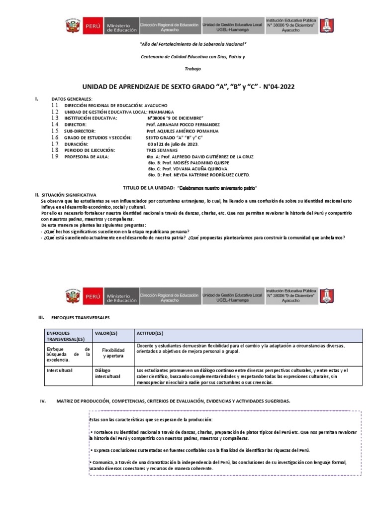 JULIO-UNIDAD DE APRENDIZAJE N°4 | PDF | Aprendizaje | Números
