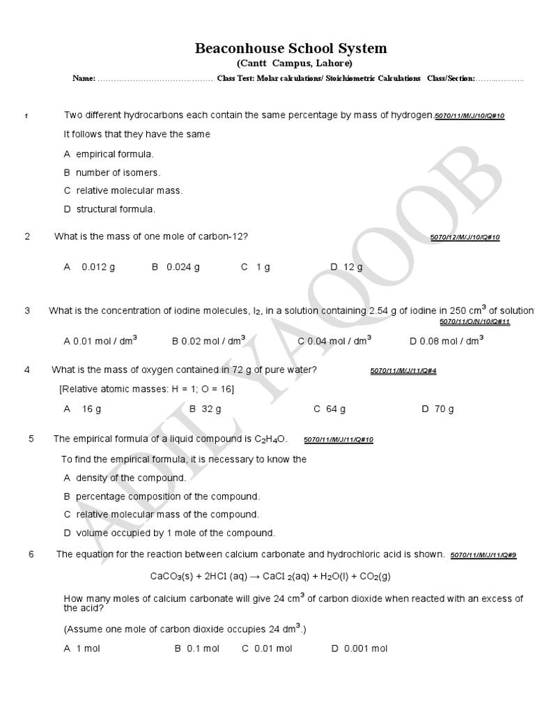The Mole Concept - Stoichiometric Calculations | PDF | Mole (Unit ...