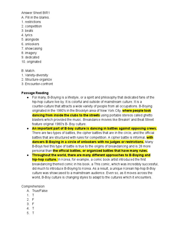 Bricks Intensive Reading 1 | PDF | Urban Street Dance And Music | Hip Hop