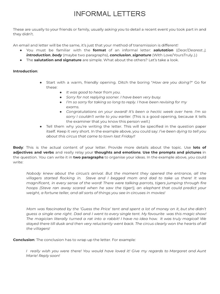 Informal Letters Igcse PDF | PDF