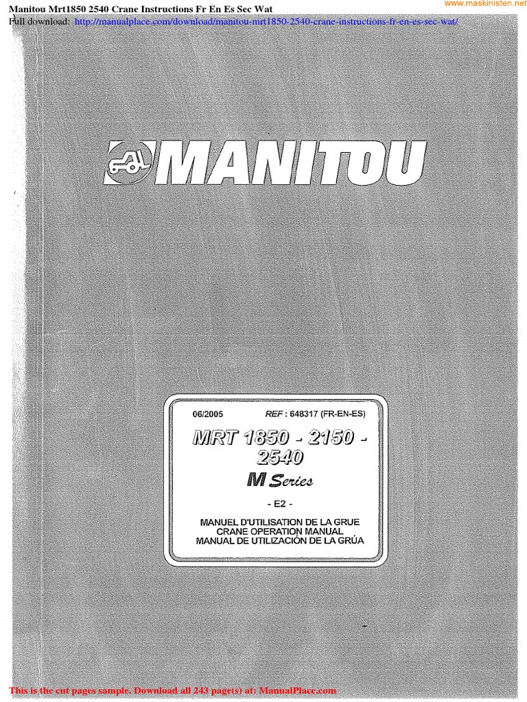 Manitou Mrt1850 2540 Crane Instructions FR en Es Sec Wat | PDF ...