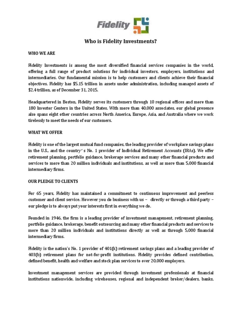Fidelity Investments Overview | PDF | Investing | Money