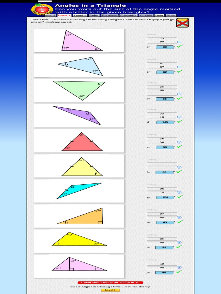 Angles in A Triangle | PDF | Triangle | Mathematics