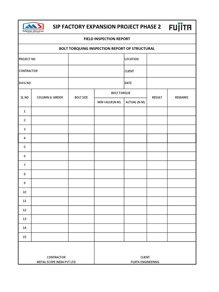 SIP Factory Expansion Bolt Inspection Report | PDF