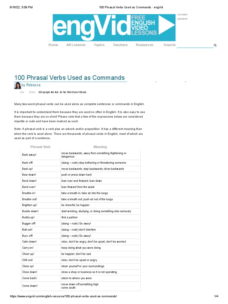 100 Phrasal Verbs Used as Commands · engVid | PDF
