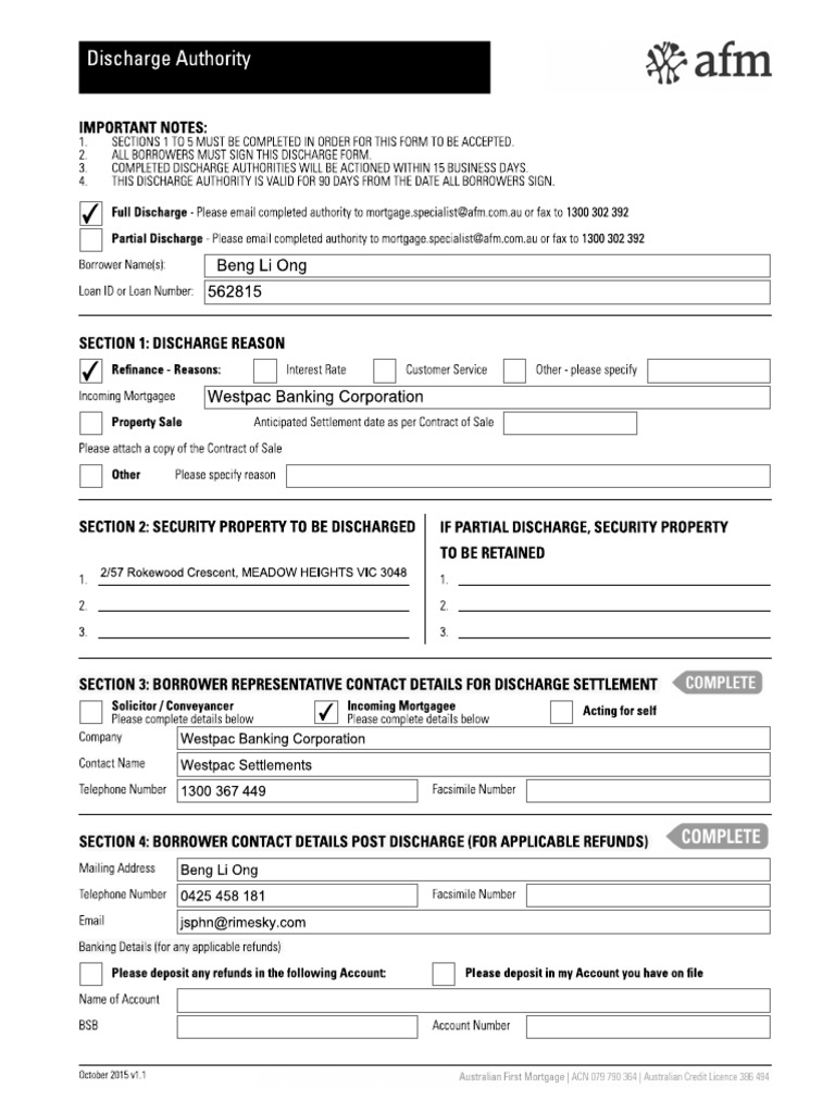 20180207 - Discharge Authority Form_print | PDF