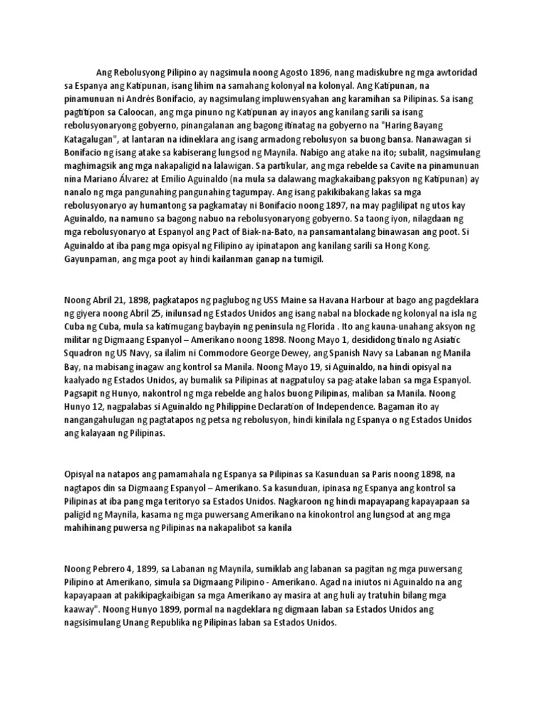 Ang Rebolusyong Pilipino Ay Nagsimula Noong Agosto 1896 | PDF