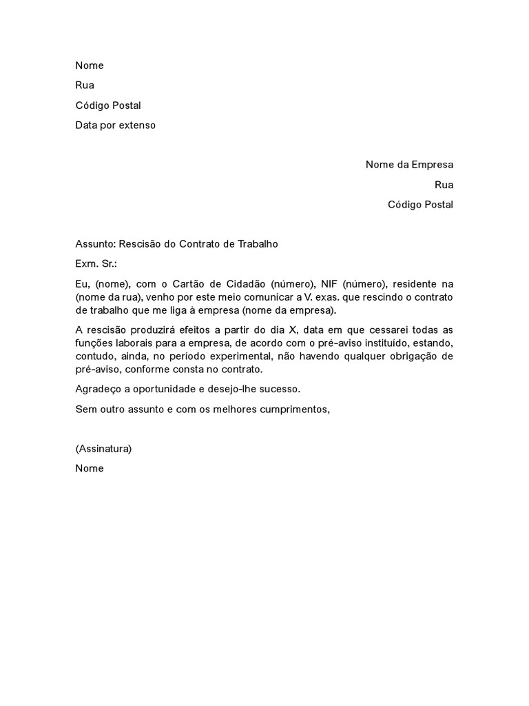 Modelo Carta de Rescisão Do Contrato | PDF