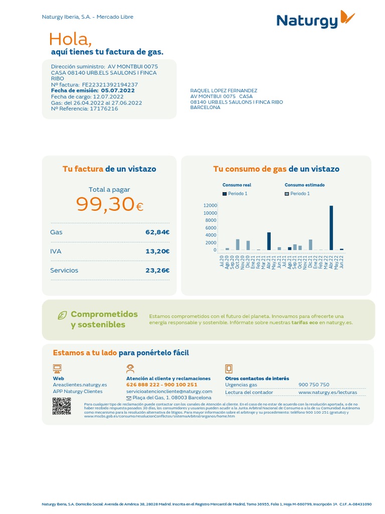 Factura de Gas Naturgy: Resumen y Detalles | PDF | Naturaleza | Economias