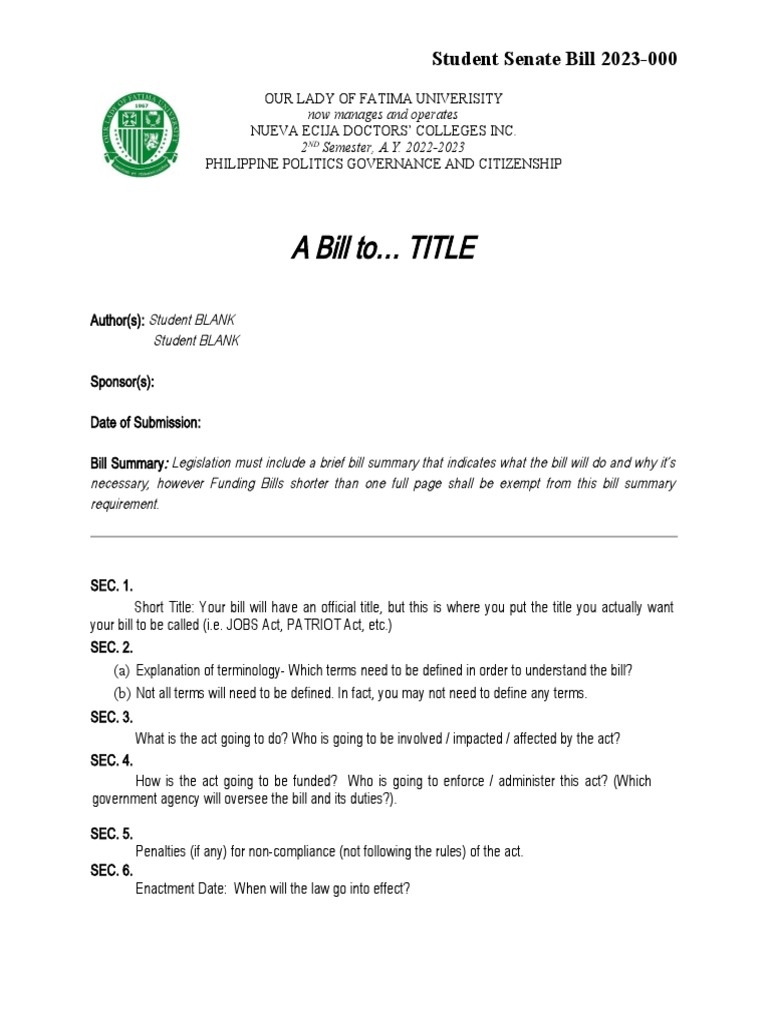 Bill Proposal Template-2 | PDF | Bill (Law) | United States Congress