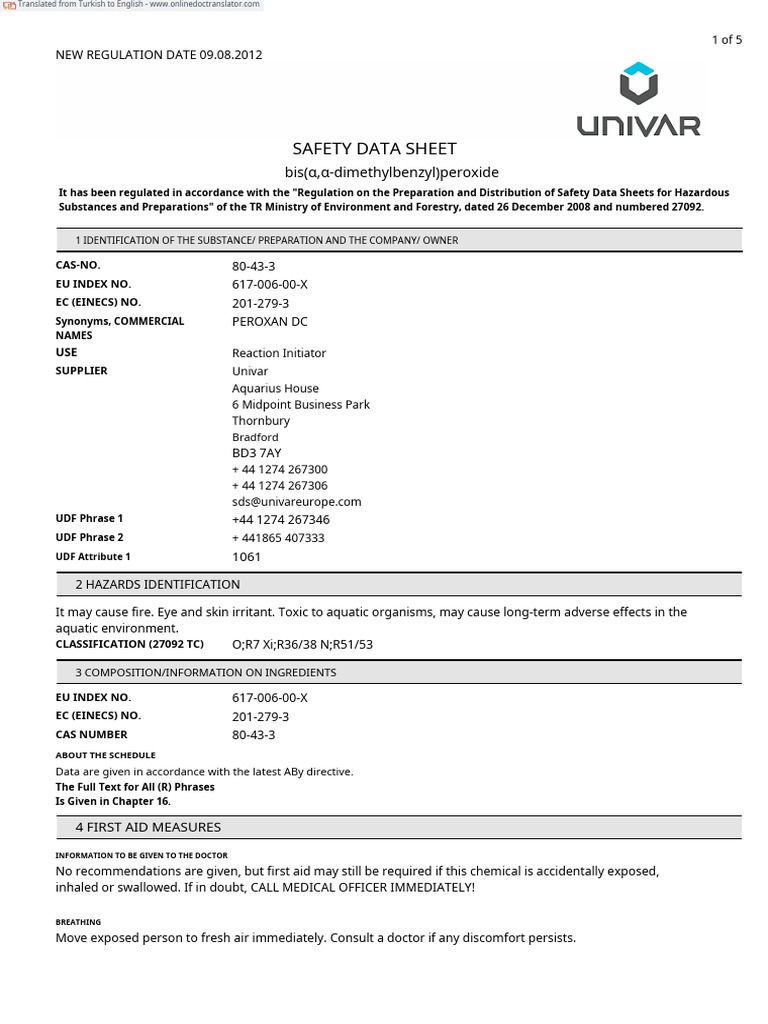 msds_tr_PEROXAN DC-DCP-L73.tr.en | PDF | Materials | Working Conditions