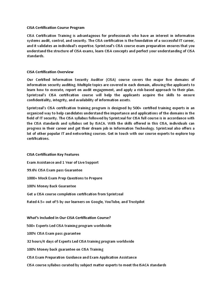 CISA Certification Course Overview | PDF | Educational Technology | Audit
