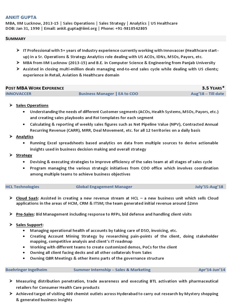 Ankit Gupta - Iim L - Ex HCL | PDF | Sales | Analytics