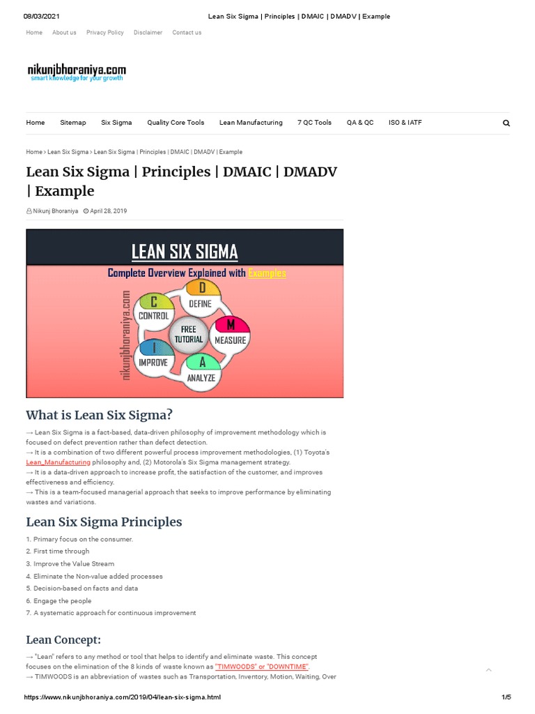 Article - Lean Six Sigma - Principles - DMAIC - DMADV - Example | PDF | Six Sigma | Lean ...