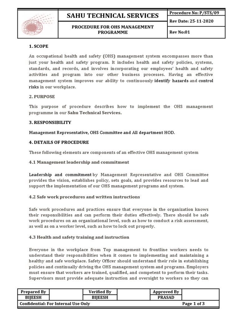 4.3 - B - 7 - Procedure For OHS Management Programme | PDF ...