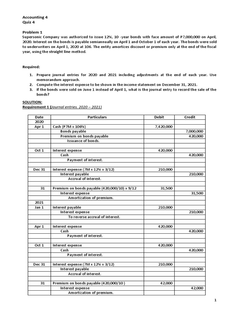 Quiz 4 With Solution | PDF | Bonds (Finance) | Book Value