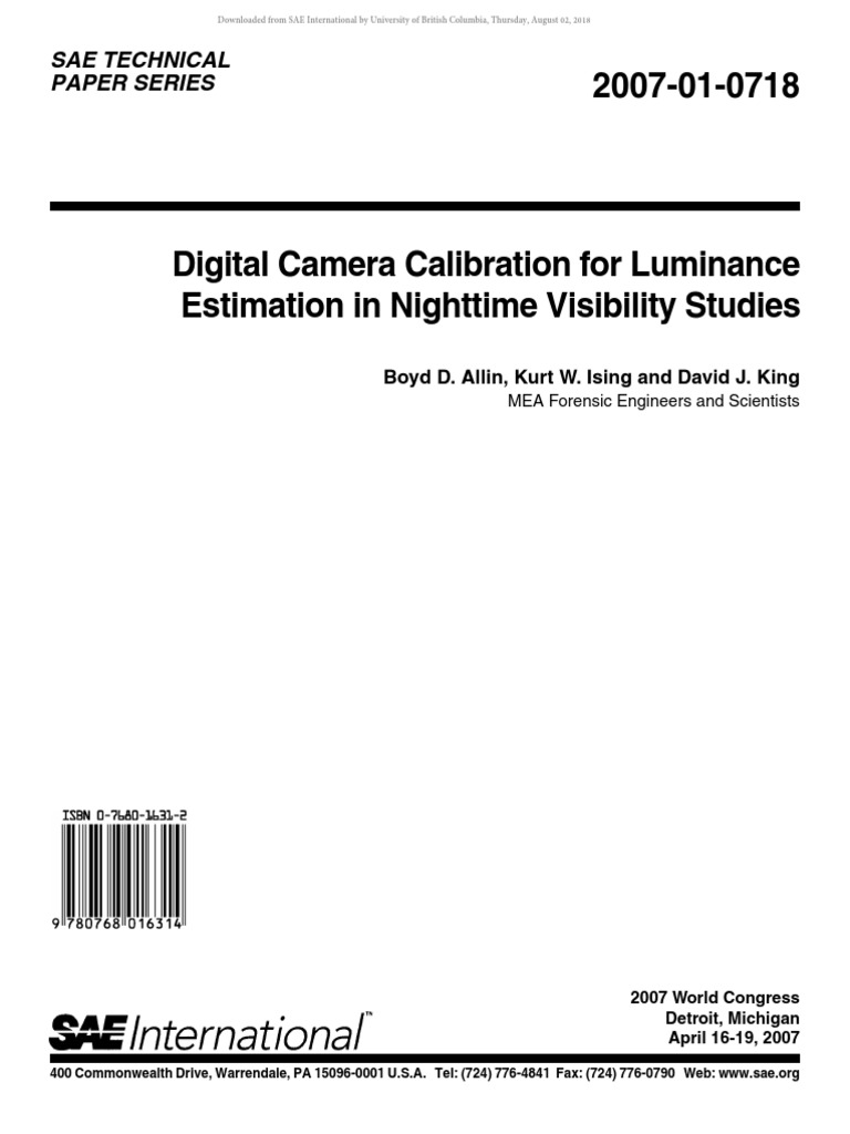 Digital Camera Calibration For Lumninance Estimation in Nighttime ...