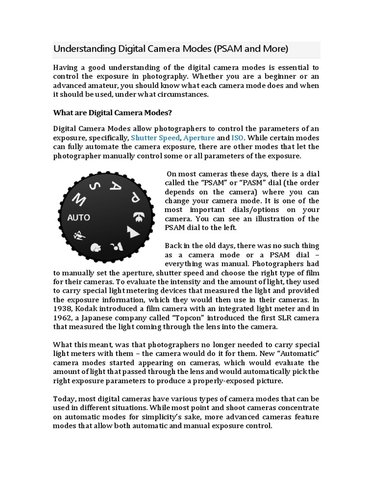 Understanding Digital Camera Modes Guide | PDF | Exposure (Photography ...