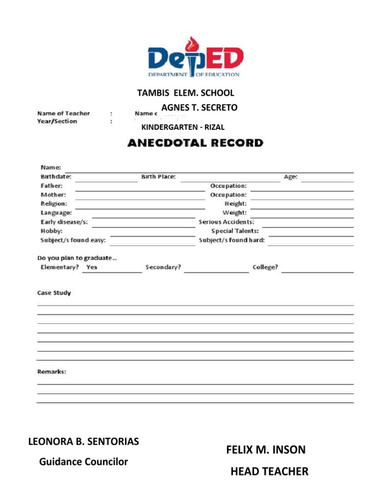 Anecdotal For Kindergarten | PDF