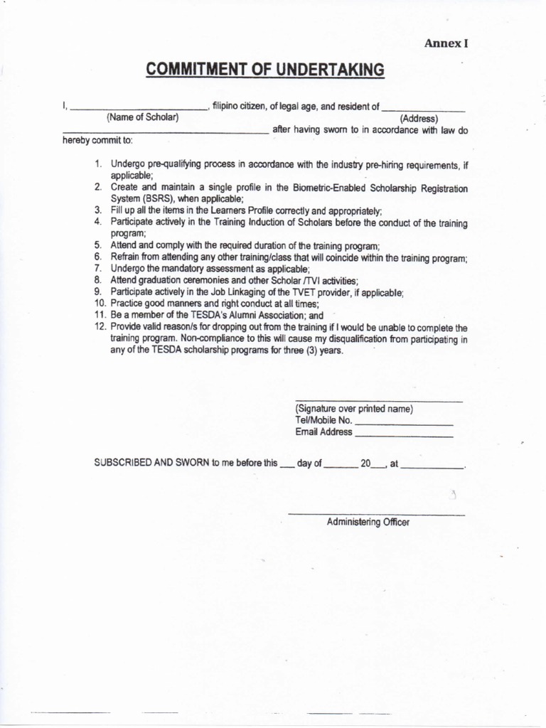 Annex O Commitment of Undertaking | PDF