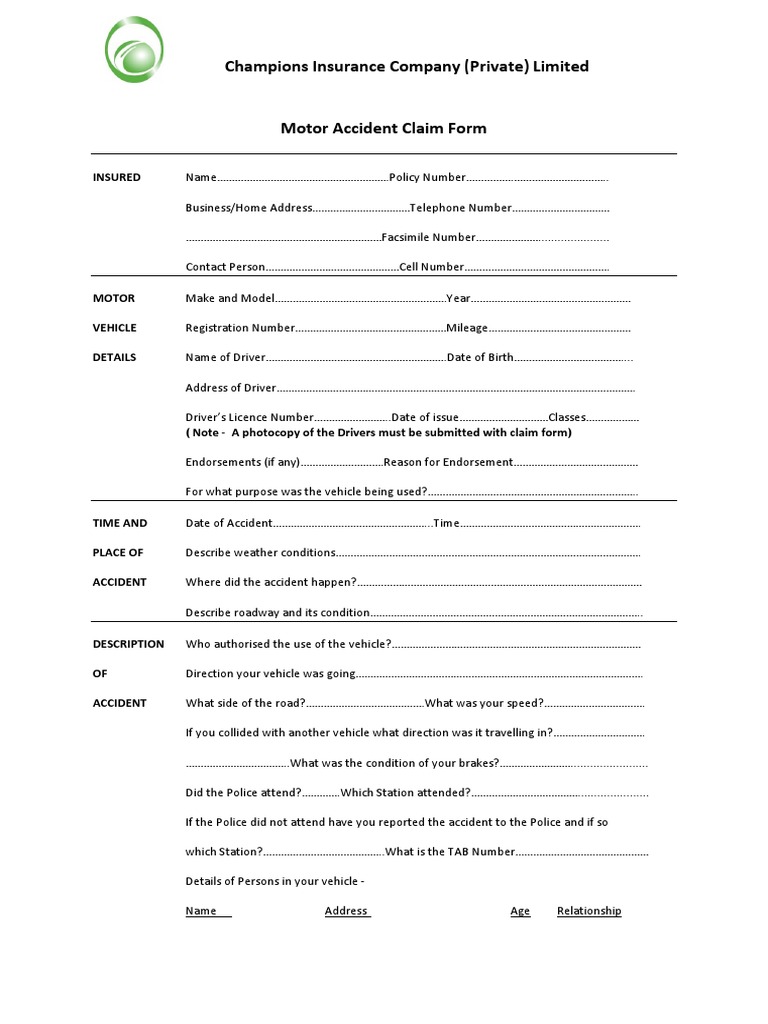 Motor Acc CLM Form | PDF | Transport | Vehicles