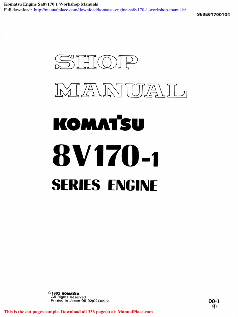 Komatsu Engine Sa8v170 1 Workshop Manuals | PDF | Technology & Engineering | Computers