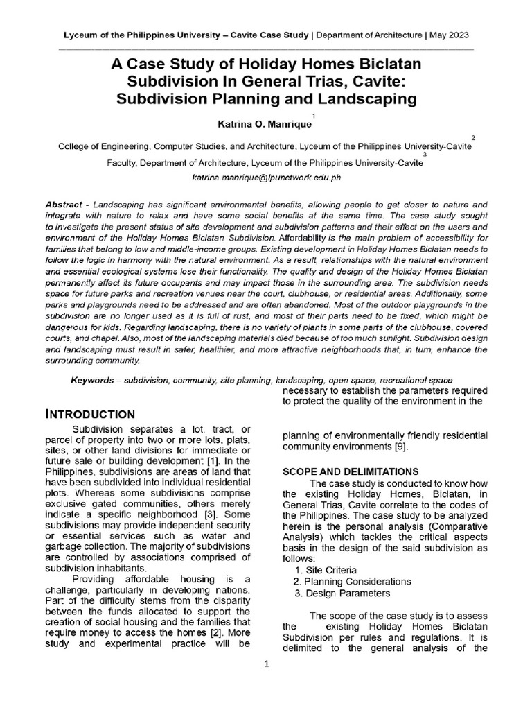 A Case Study of Holiday Homes Biclatan Subdivision in General Trias ... A Case Study of Holiday Homes Biclatan Subdivision in General Trias ...