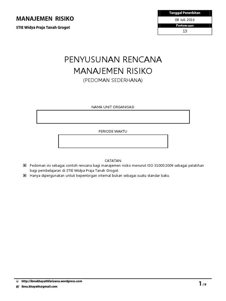 Manajemen Risiko - Penyusunan Rencana | PDF