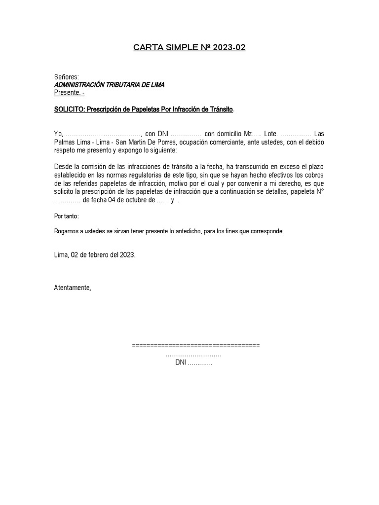 Solicitud de Prescripción de Papeletas SAT | PDF