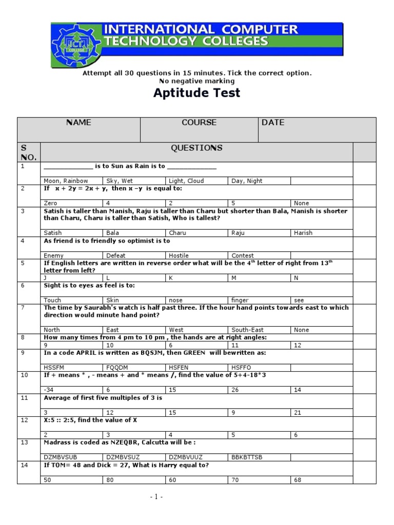 Aptitude Test | PDF | Elementary Geometry