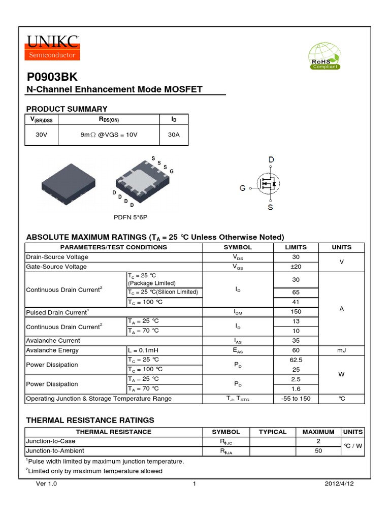 P0903BK Unikc | PDF | Field Effect Transistor | Mosfet