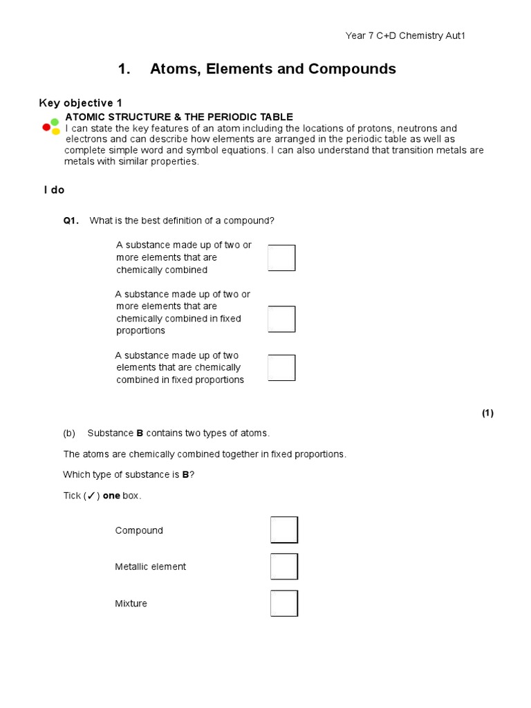 Year 7 Chemistry: Atoms and Compounds | PDF | Atoms | Periodic Table