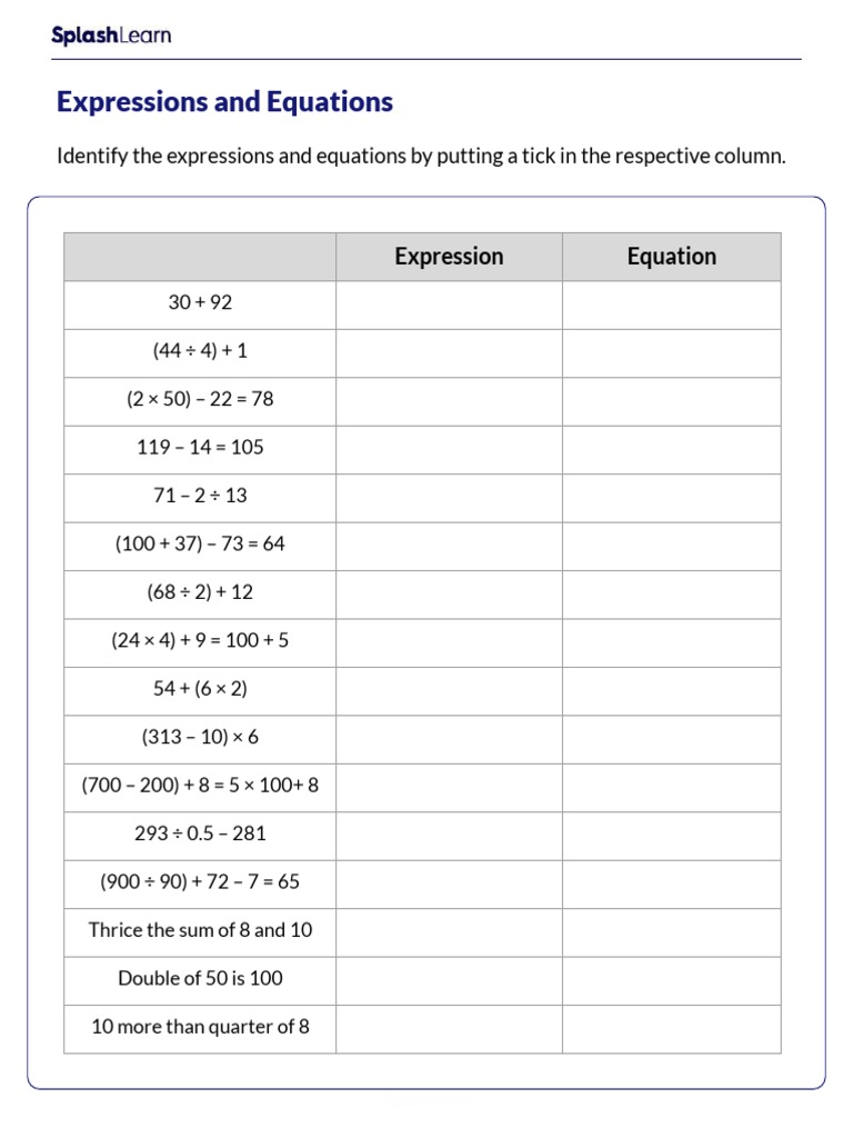 Identify Expressions and Equations Worksheet | PDF Identify Expressions and Equations Worksheet | PDF