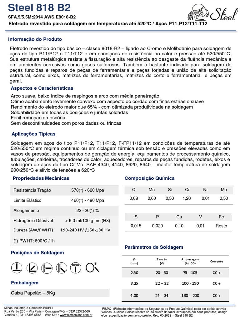 Eletrodo Steel 818 B2 para Soldagem | PDF | Aço | Química