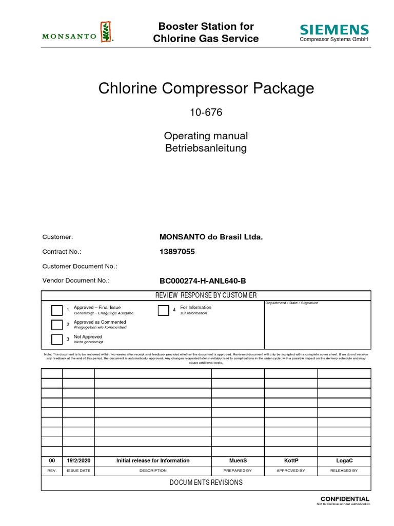 Chlorine Compressor Operating Manual | PDF | Pump | Physical Sciences