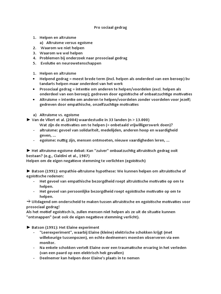 Pro Sociaal Gedrag Samenvatting | PDF