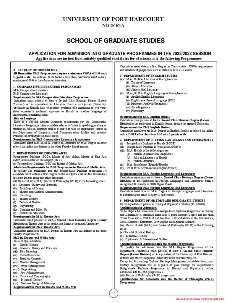 UniPort Graduate Program Admission Guide | PDF | Postgraduate Education ...