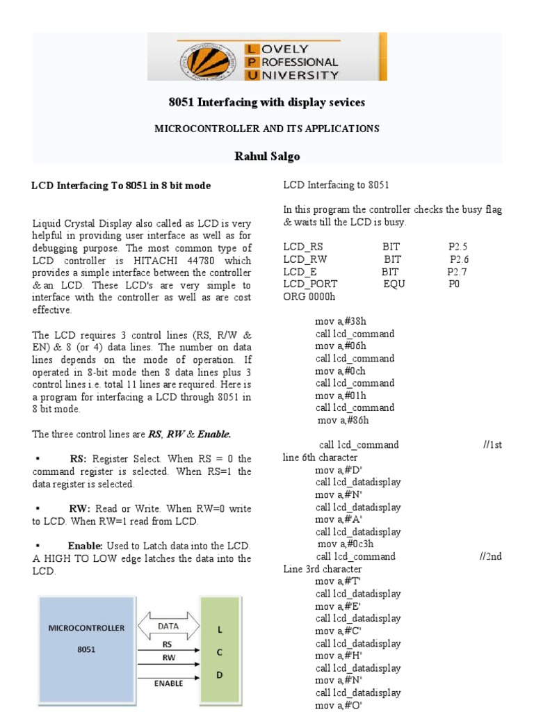 8051 Interfacing With Display Sevices Liquid Crystal Display