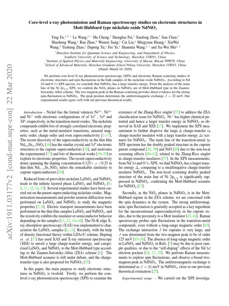 Core-Level X-Ray Photoemission and Raman Spectroscopy Studies On Electronic Structures in Mott ...