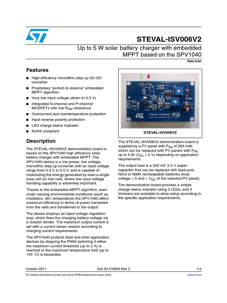 Steval Isv006v2 | PDF | Rechargeable Battery | Photovoltaics