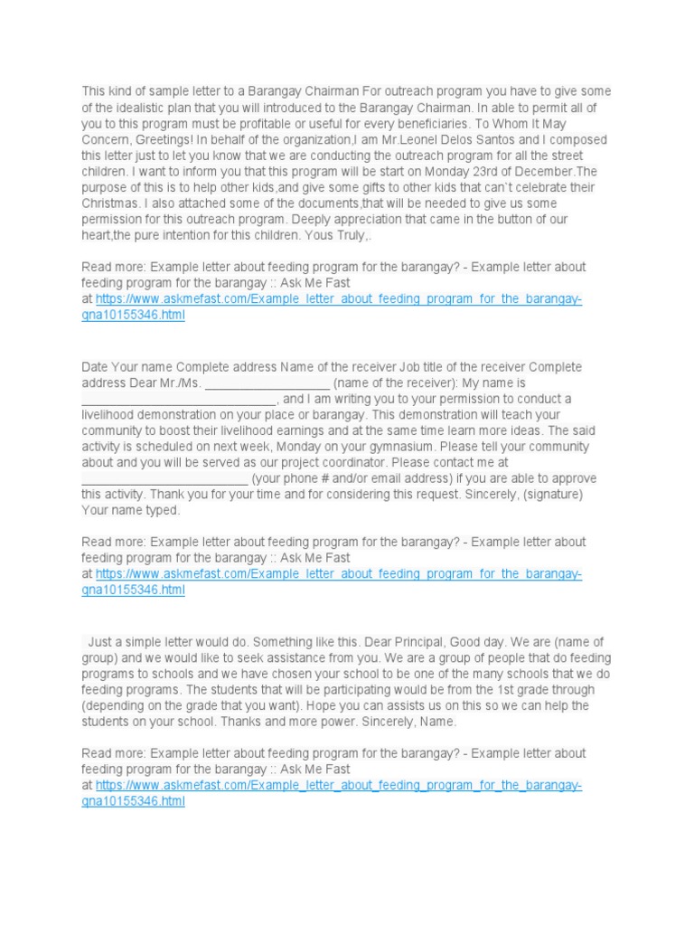Sample Letter For Barangay | PDF