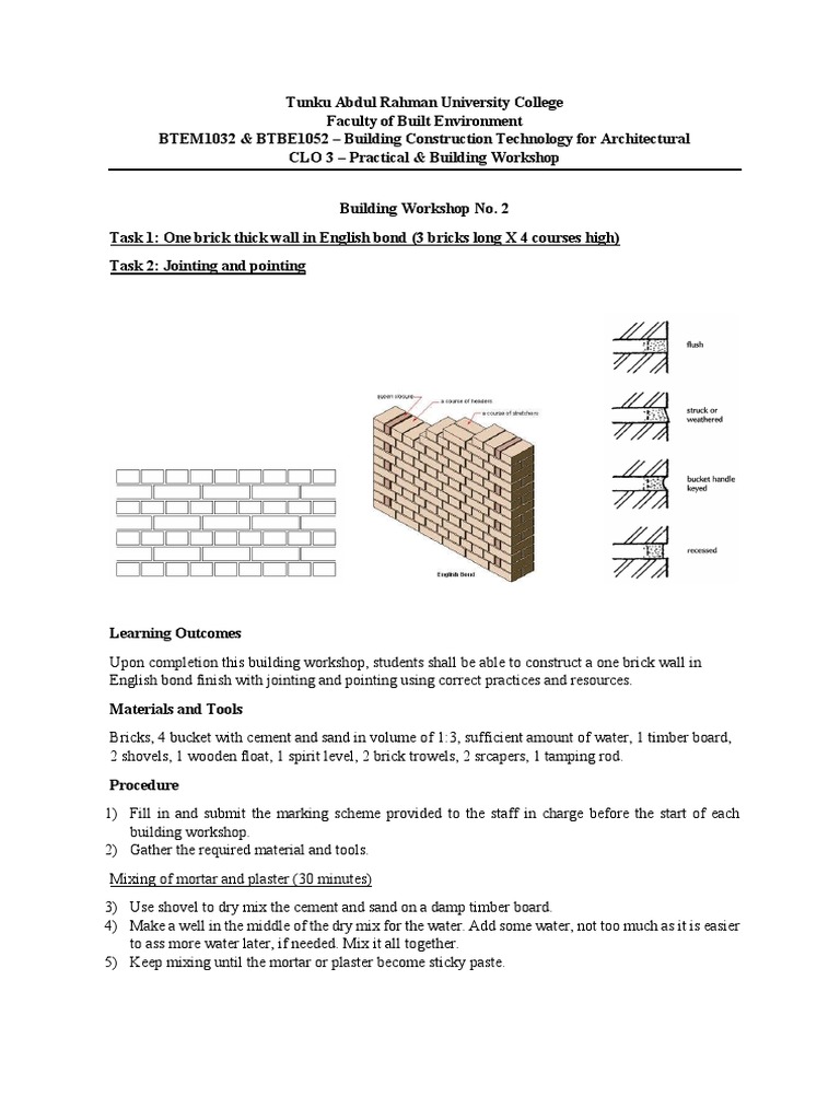 Building Workshop No. 2 | PDF | Brick | Mortar (Masonry)