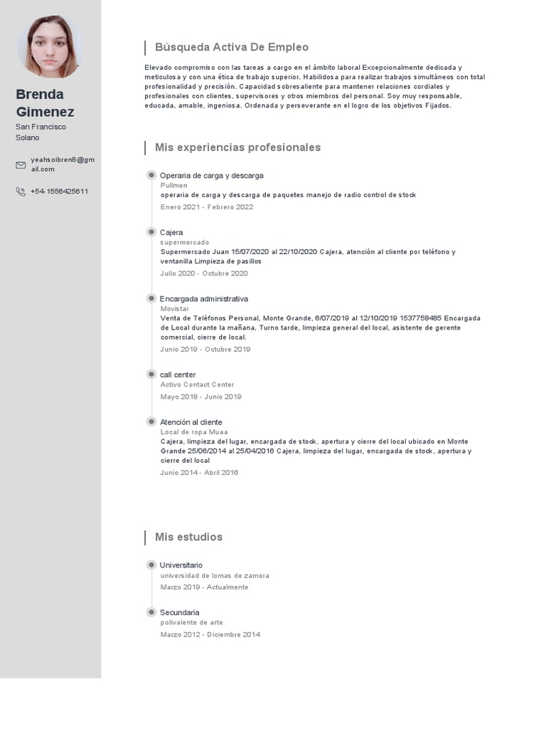Currículum de Brenda Gimenez | PDF | Microsoft | Microsoft Office