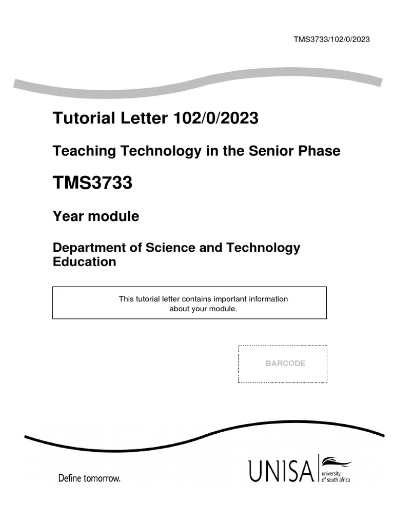 Tutorial Letter 102/0/2023: Teaching Technology in The Senior Phase | PDF | Lesson Plan | Teachers